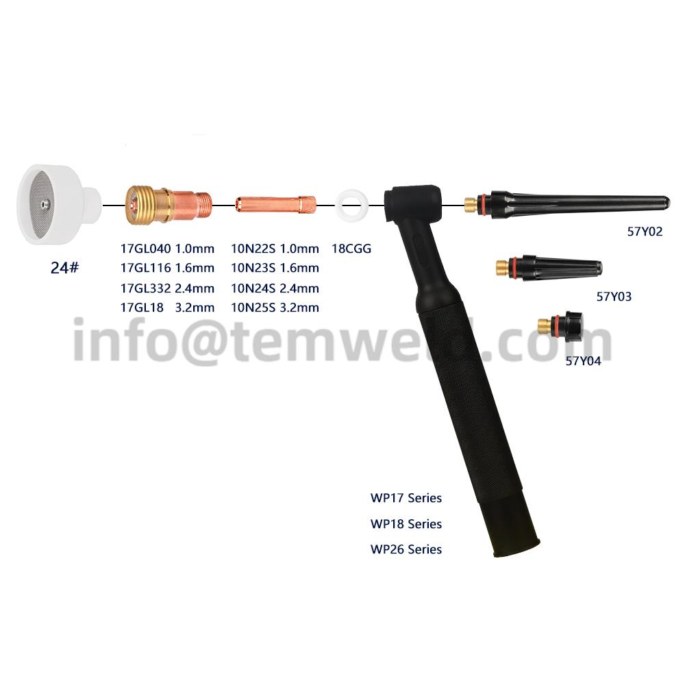 TIG Welding #24 White Ceramic Nozzle Alumina Cup Kit - web